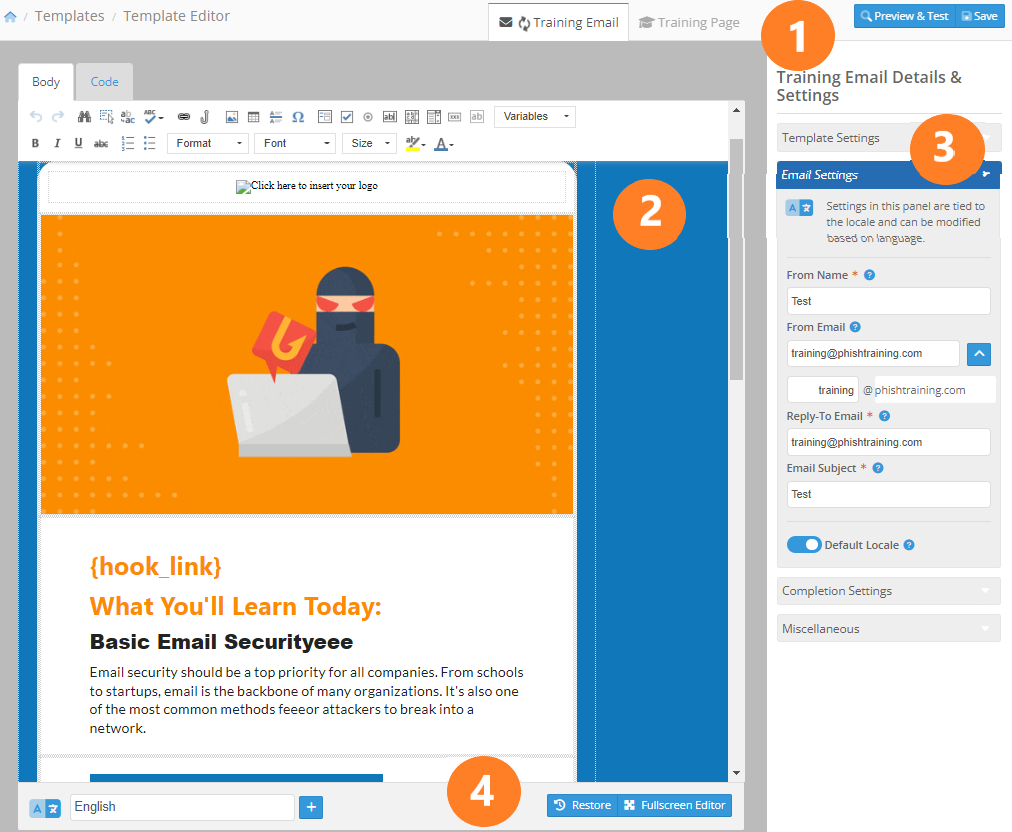 Training Email Template Editor – Support Center