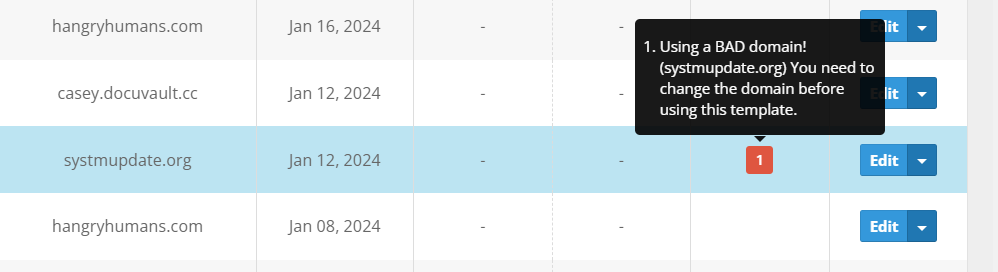 What should I do if a template domain is flagged / marked as "BAD ...