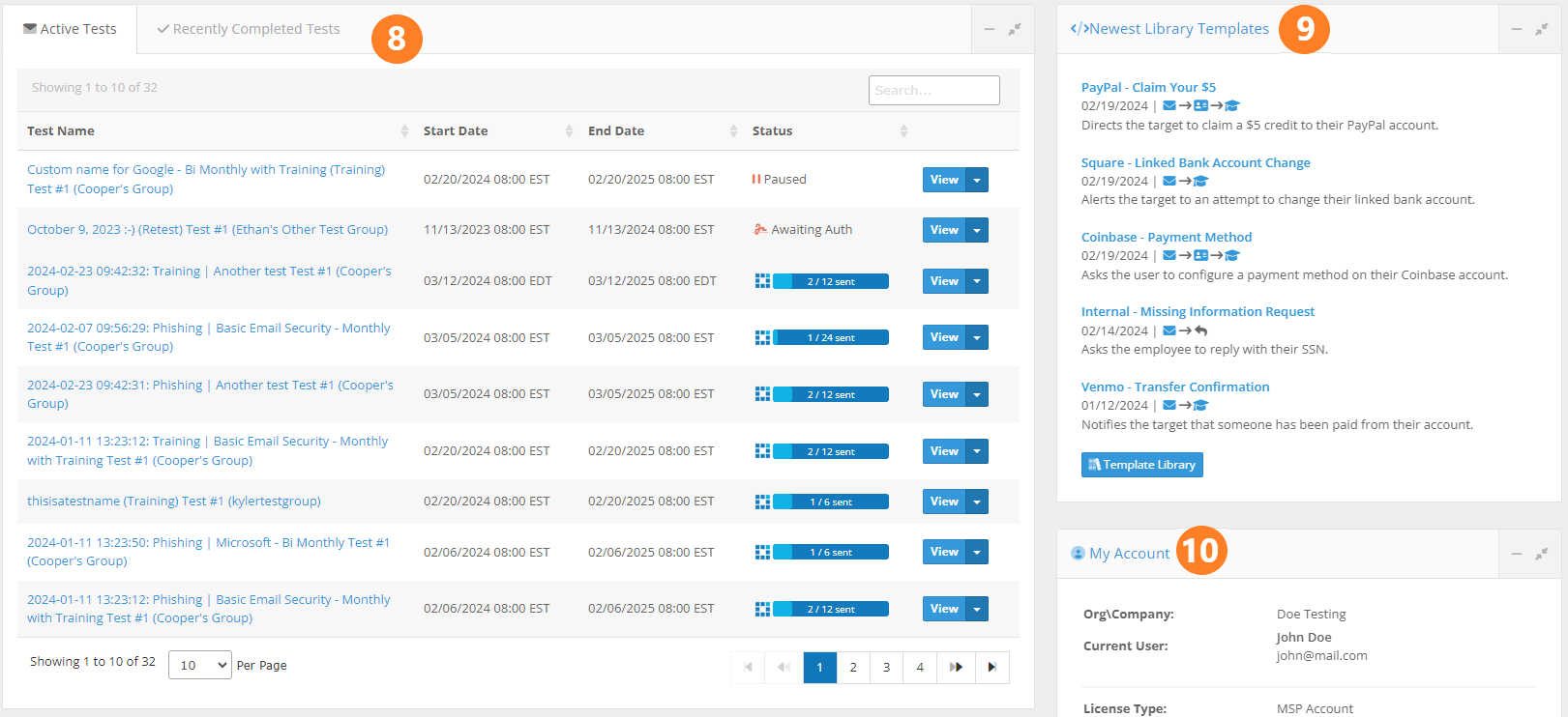 Dashboard – Support Center