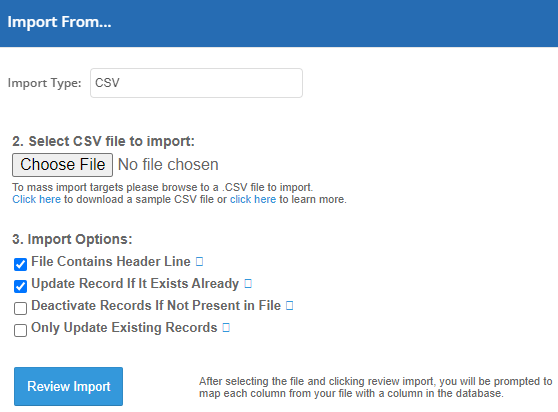 Importing Targets from CSV – Support Center