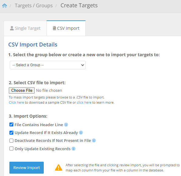 Importing Targets from CSV – Support Center