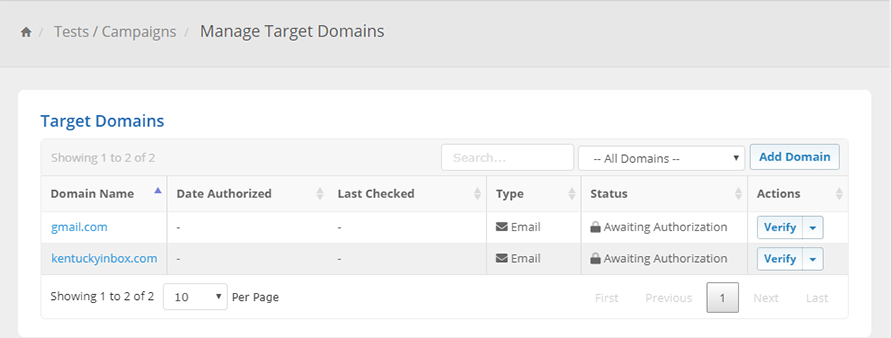 Manage Target Domains – Support Center