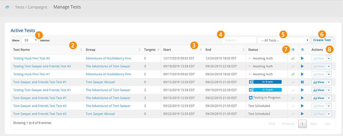 Manage Tests – Support Center