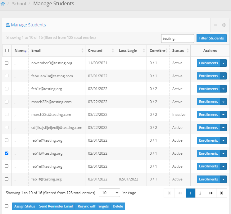 Manage Students – Support Center